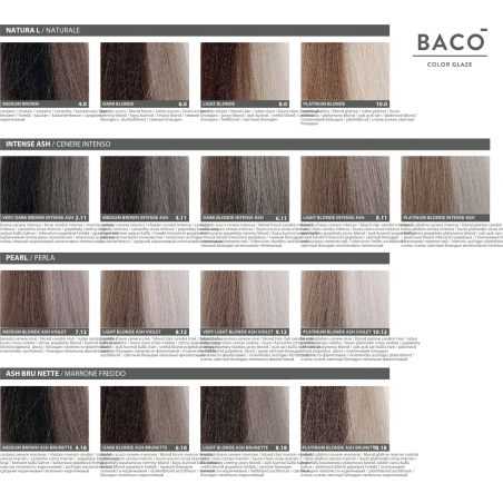 BACO COLOR GLAZE CHART - dažų paletė (naudojama salone)