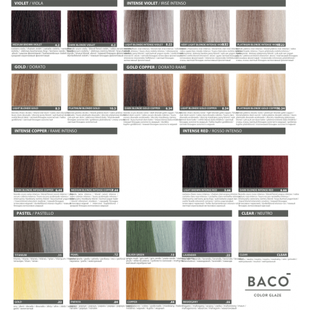 BACO COLOR GLAZE CHART - dažų paletė (naudojama salone)